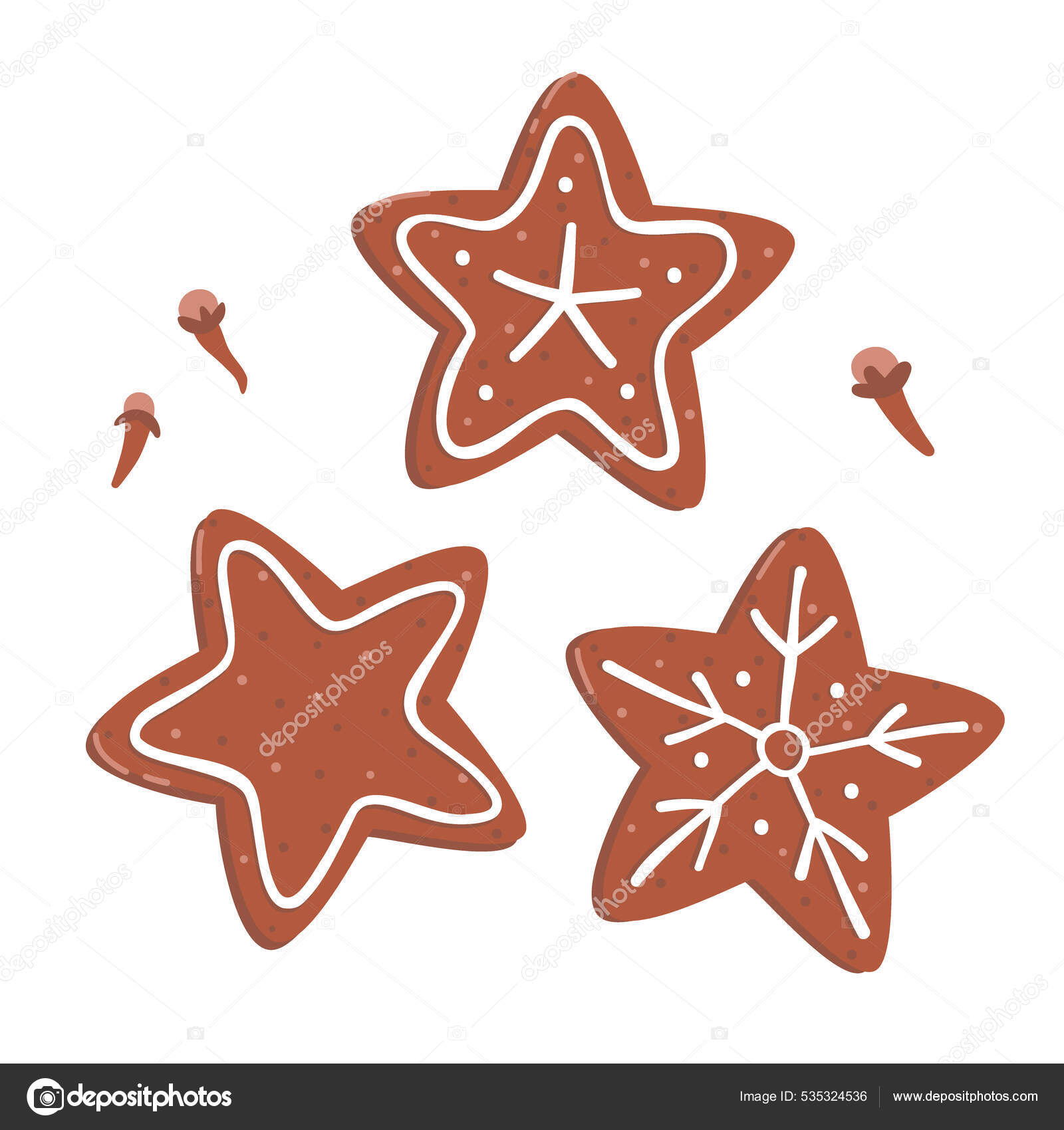 Set Vector Illustrations Gingerbread Cookies Icing Star Shape Isolated ...