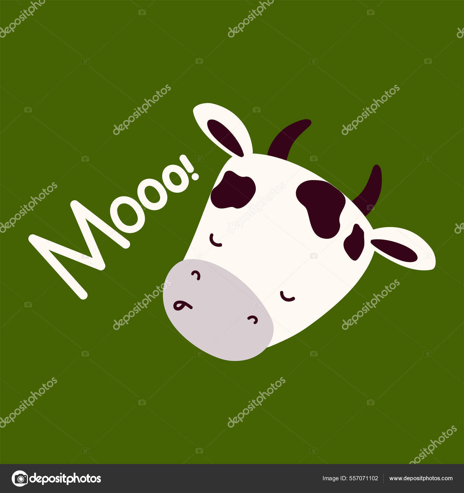 Cute Muzzle Cow Says Moo Vector Illustration Animal Isolated White ...