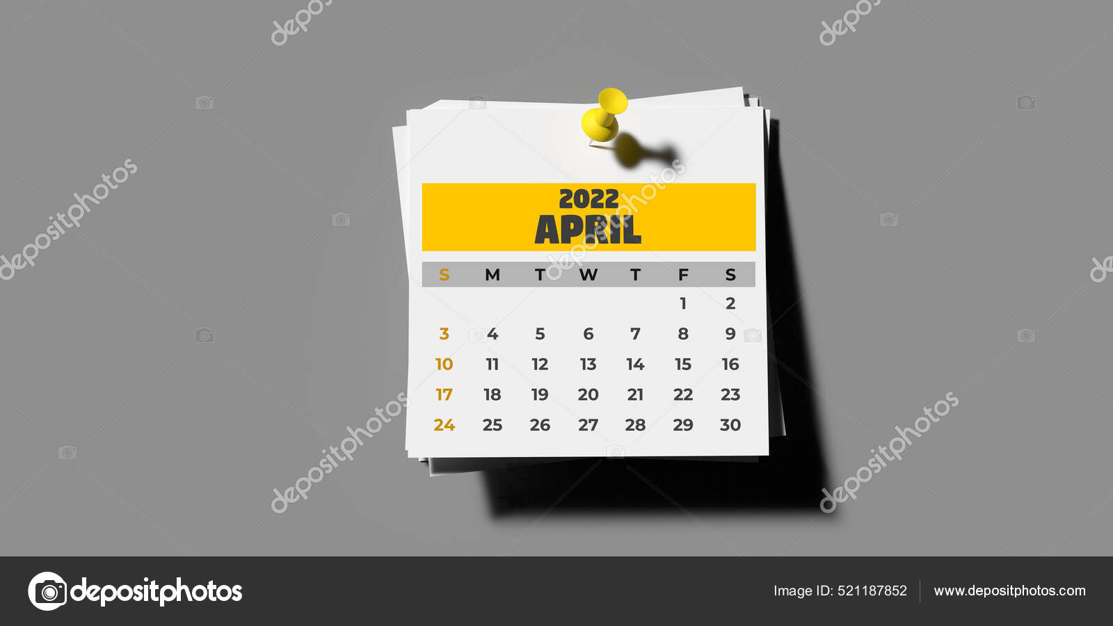 Monthly Pinned Calendar 2022 Template Set April 2022 Rendered Pin Stock ...