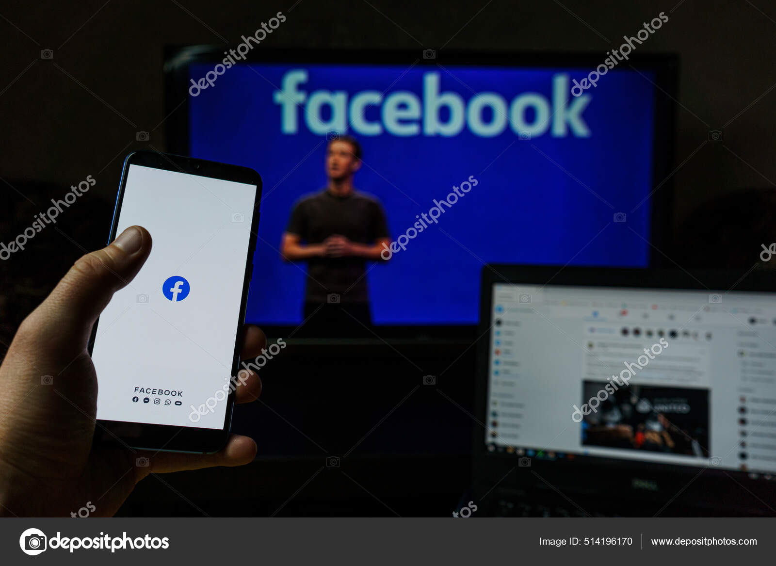 Facebook Applicaton Logo Background Mark Zuckerberg Screen — Stock ...