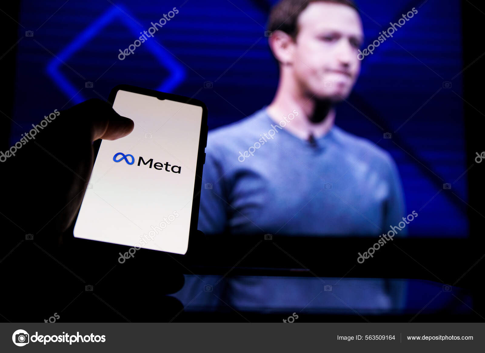Meta Logo Screen Mark Zuckerberg Chief Executive Officer Metaverse ...