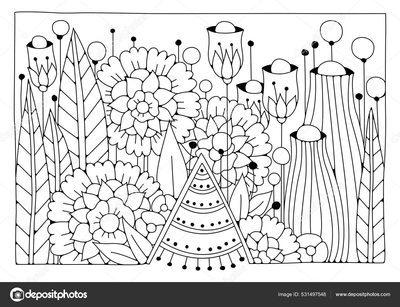 Página Para Colorear Horizontal Con Flores Fondo Vectorial Para ...