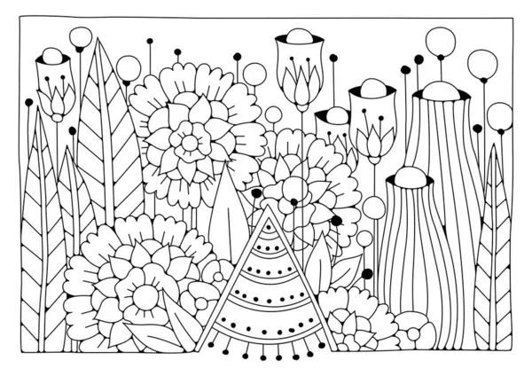 Coloring Page Flowers Leaves Curls Black White Background Coloring Art ...