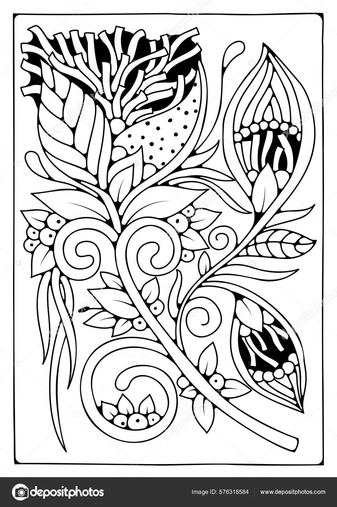 Floral Background Coloring Coloring Page Children Adults Vector ...