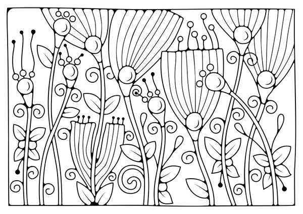 Coloring Page Flowers Leaves Curls Black White Background Coloring Art ...