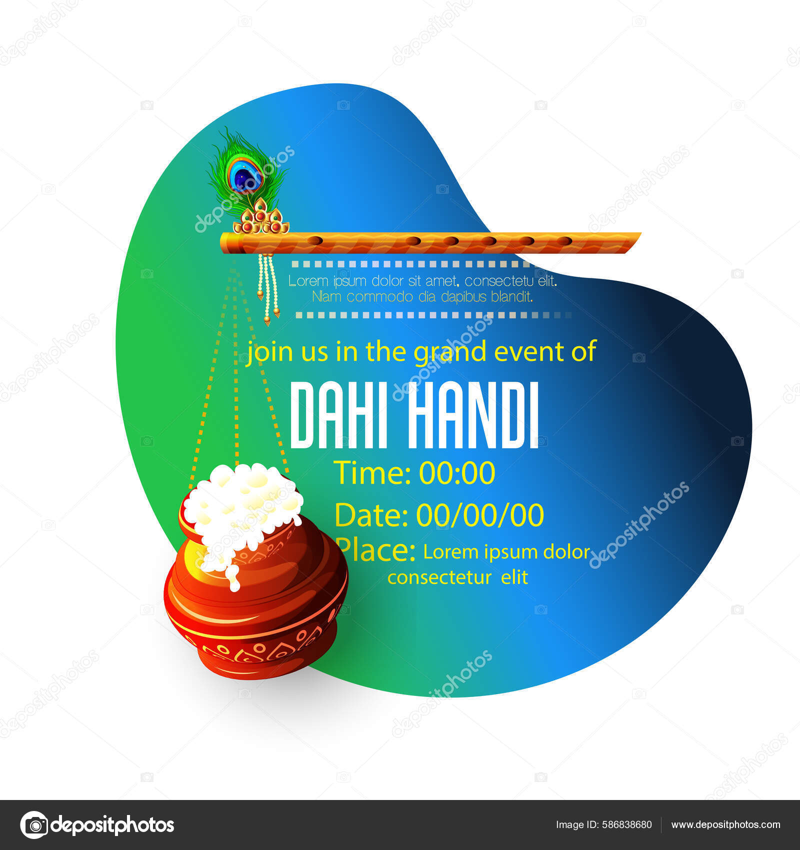 Illustration Lord Krishna Playing Bansuri Flute Religious Festival ...