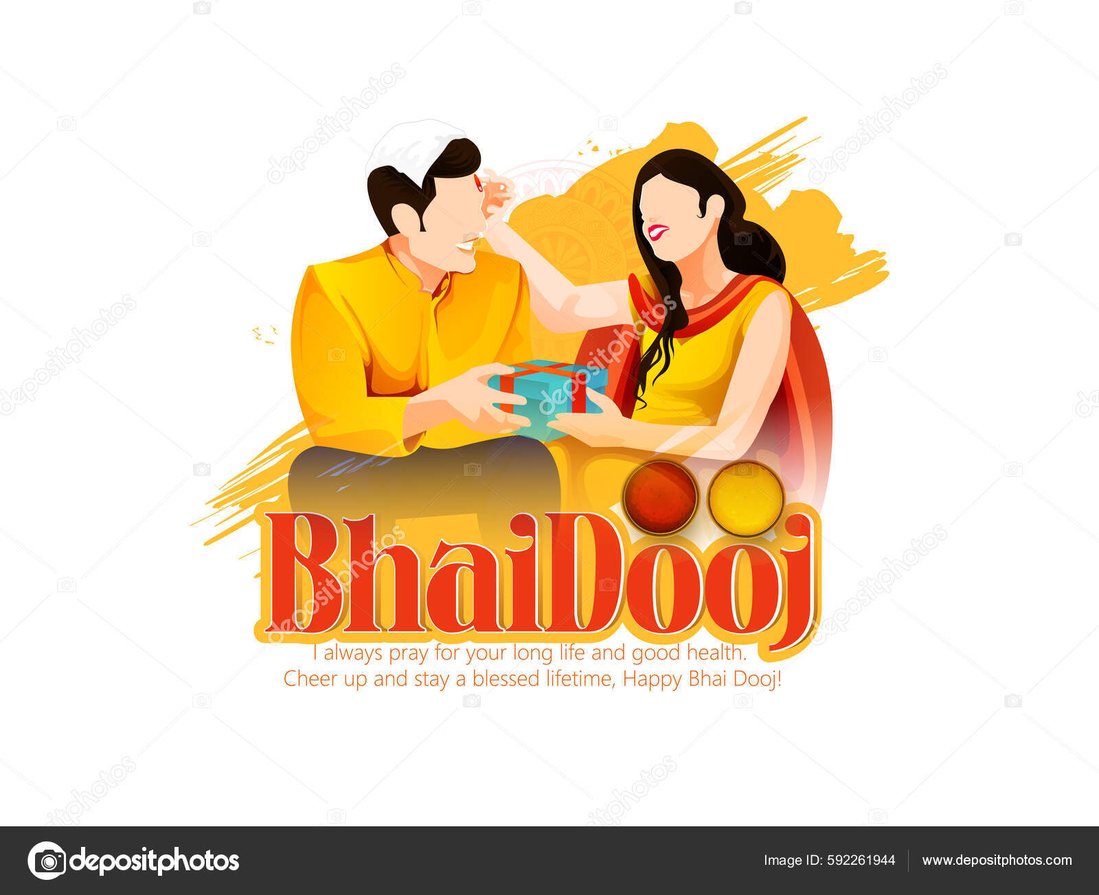 Happy Bhai Dooj Bhai Tika Bhau Beej Hindu Festival Yellow Stock Vector ...
