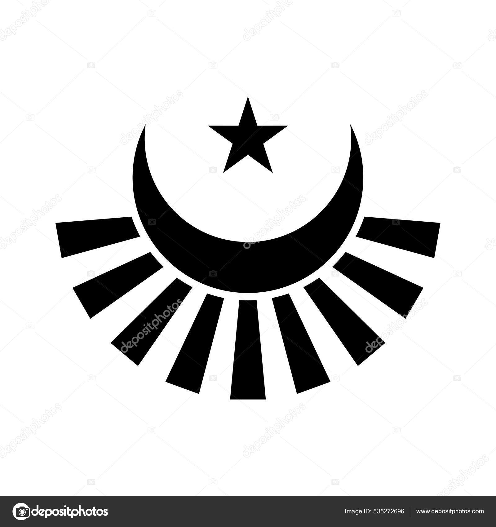 Lua Crescente Símbolo Estrela Com Raio Sol Isolado Fundo Branco Vetor ...