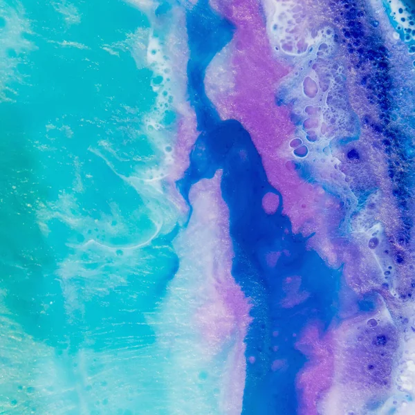 Resin art with bright turquoise and violet colors. Epoxy effect ...