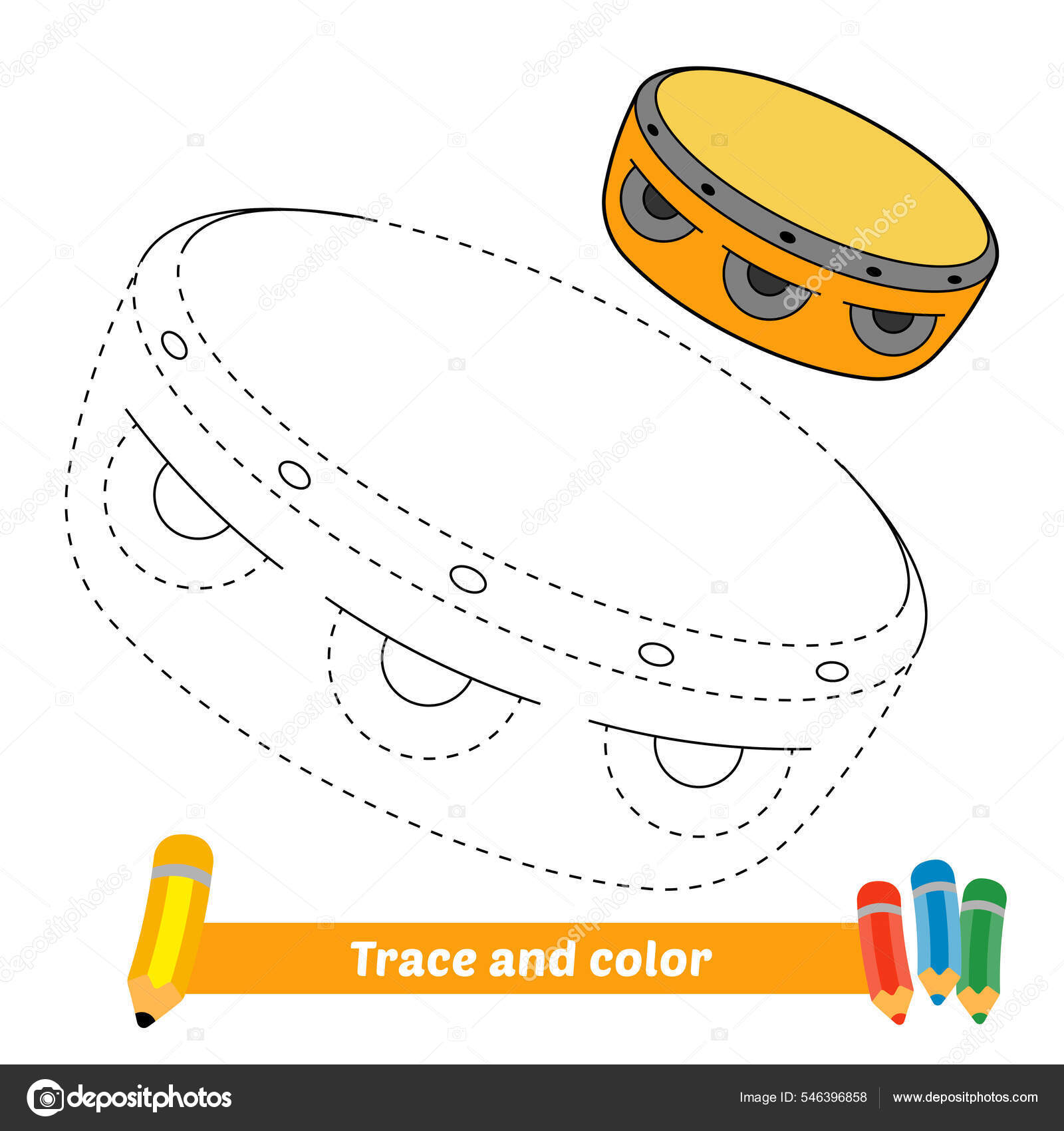 Trace Color Kids Tambourine Vector Stock Vector by ©fuatpras44.gmail ...