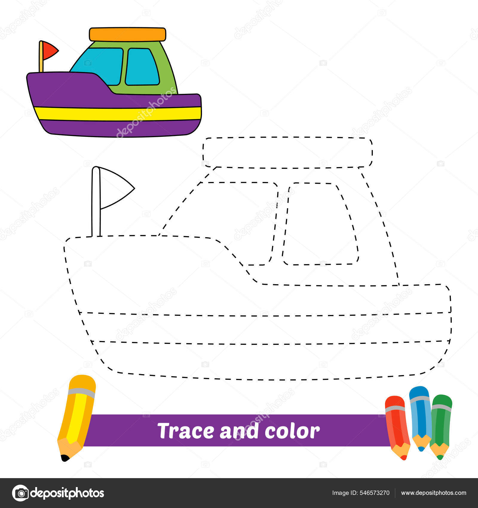 Trace Color Kids Boat Vector Stock Vector by ©fuatpras44.gmail.com ...