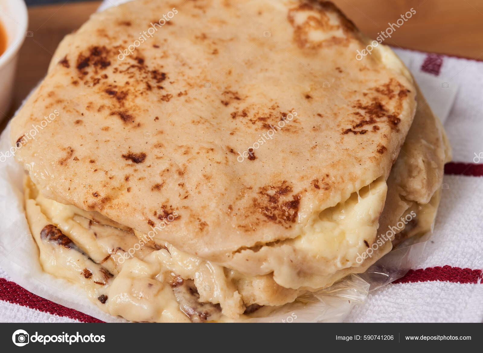 Pupusas Wooden Board Curtido Sauce Black Marble Background Stock Photo ...