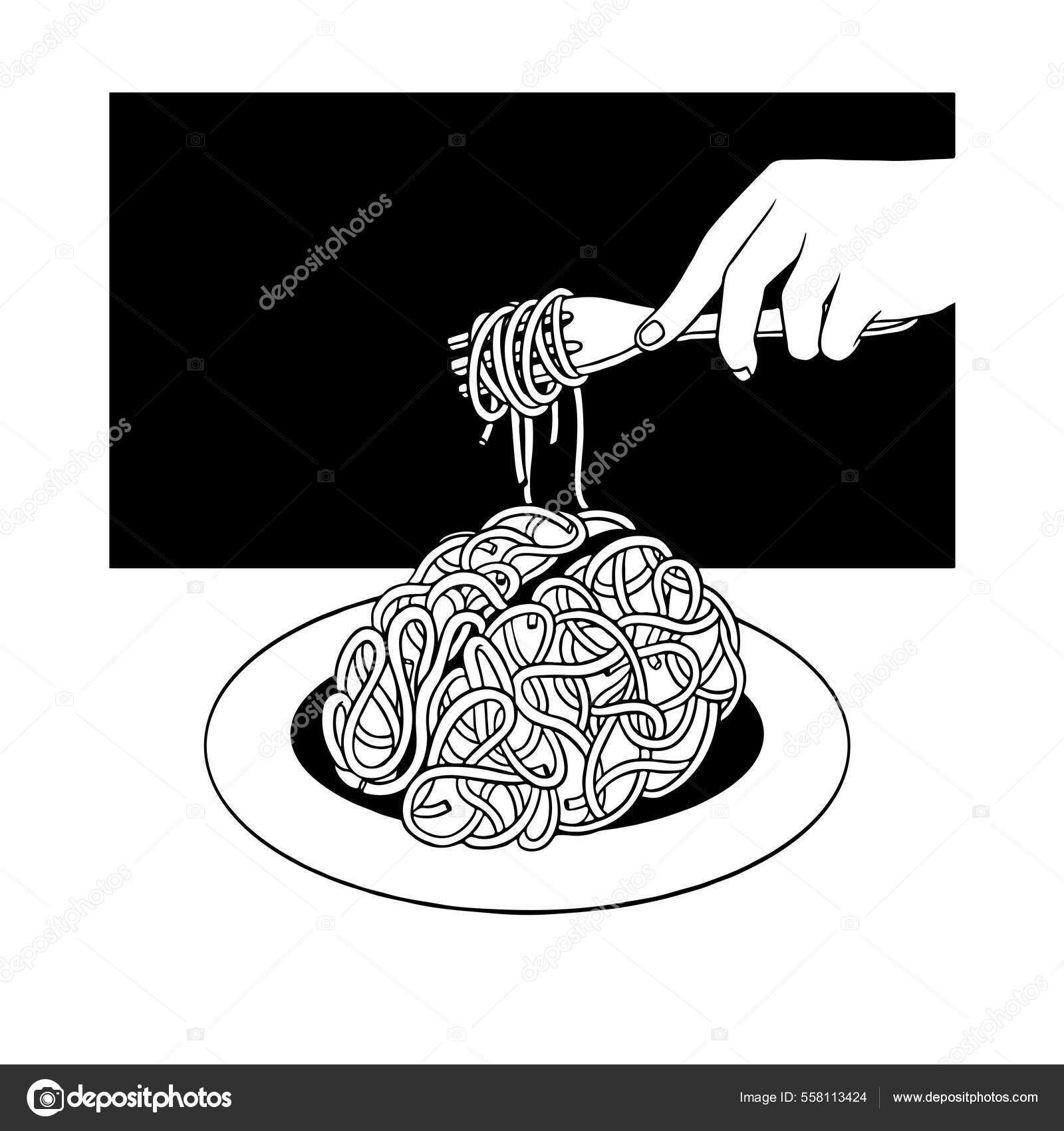 Vector Illustration Human Brain Shaped Pasta Plate Person Eating Smart ...
