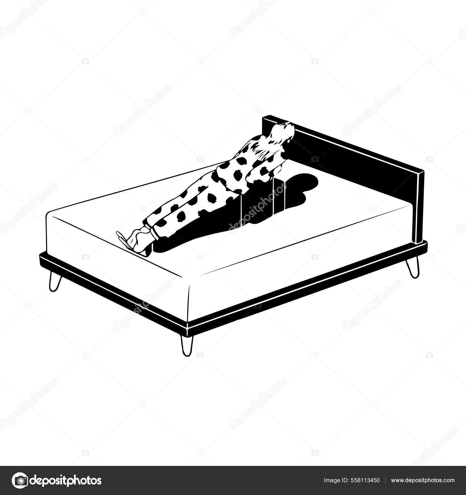 Woman Hanging Bed Womans Silhouette Shaped Hole Tired Exhausted Girl Stock Vector By