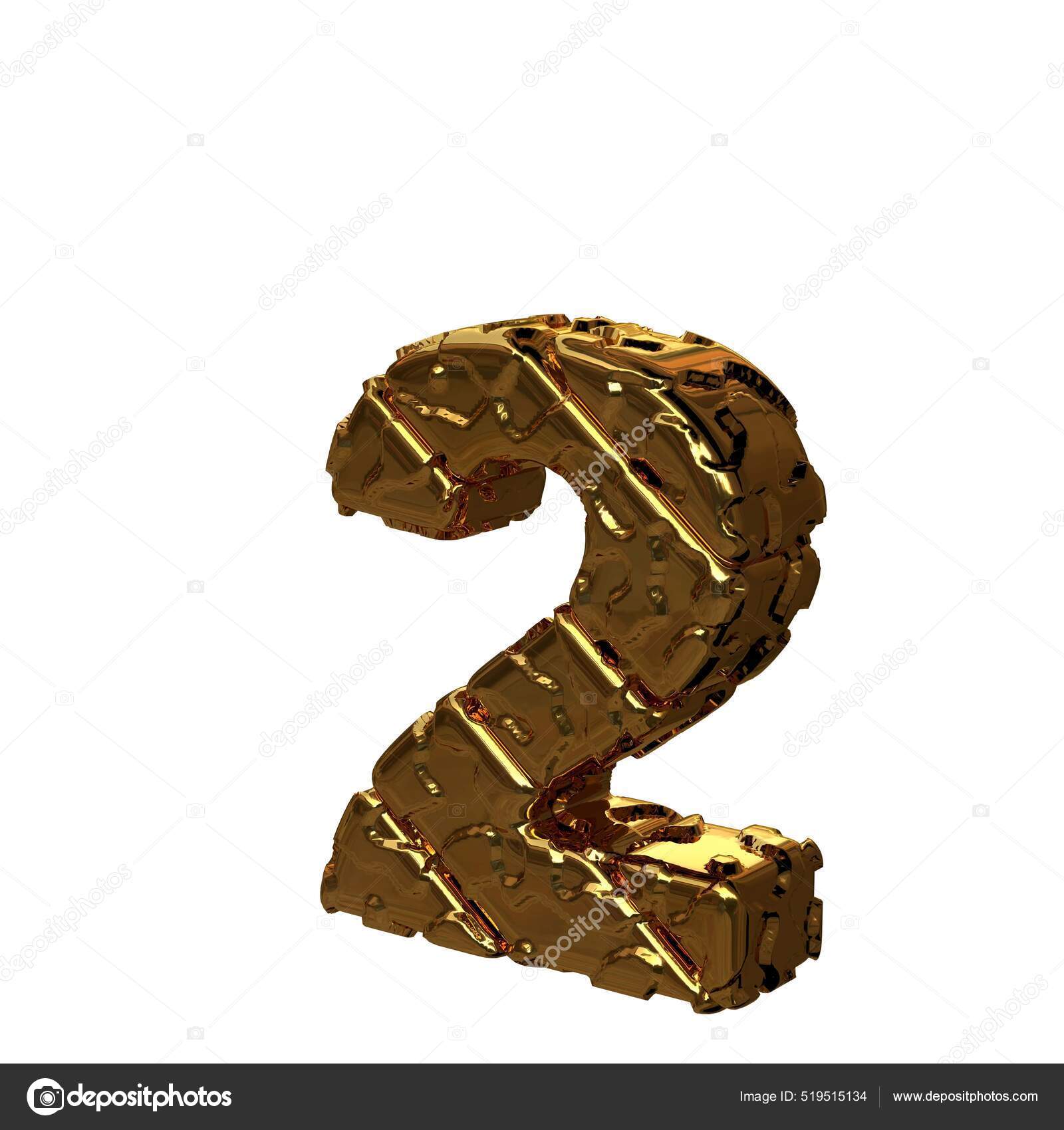 The gold unpolished numbers turned to the left. 3d number 2 — Stock ...