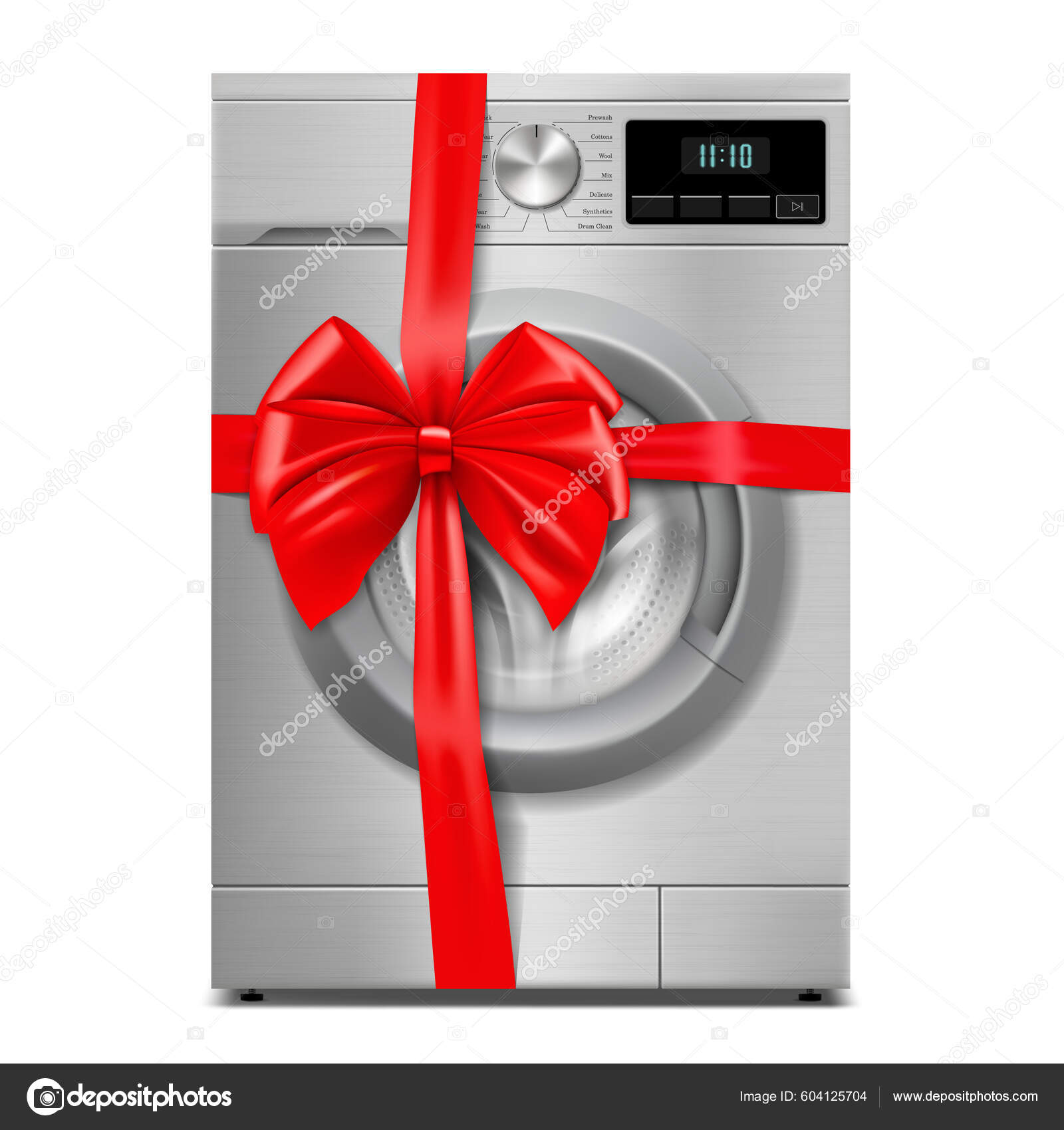 Washing Machine Red Ribbon Bow Rendering Gift Concept Realistic Vector ...