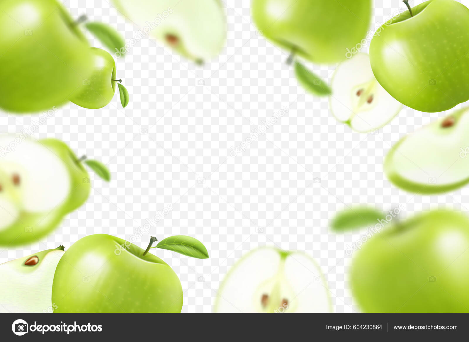Flying Colorful Apples Advertising Background Falling Green Apples ...