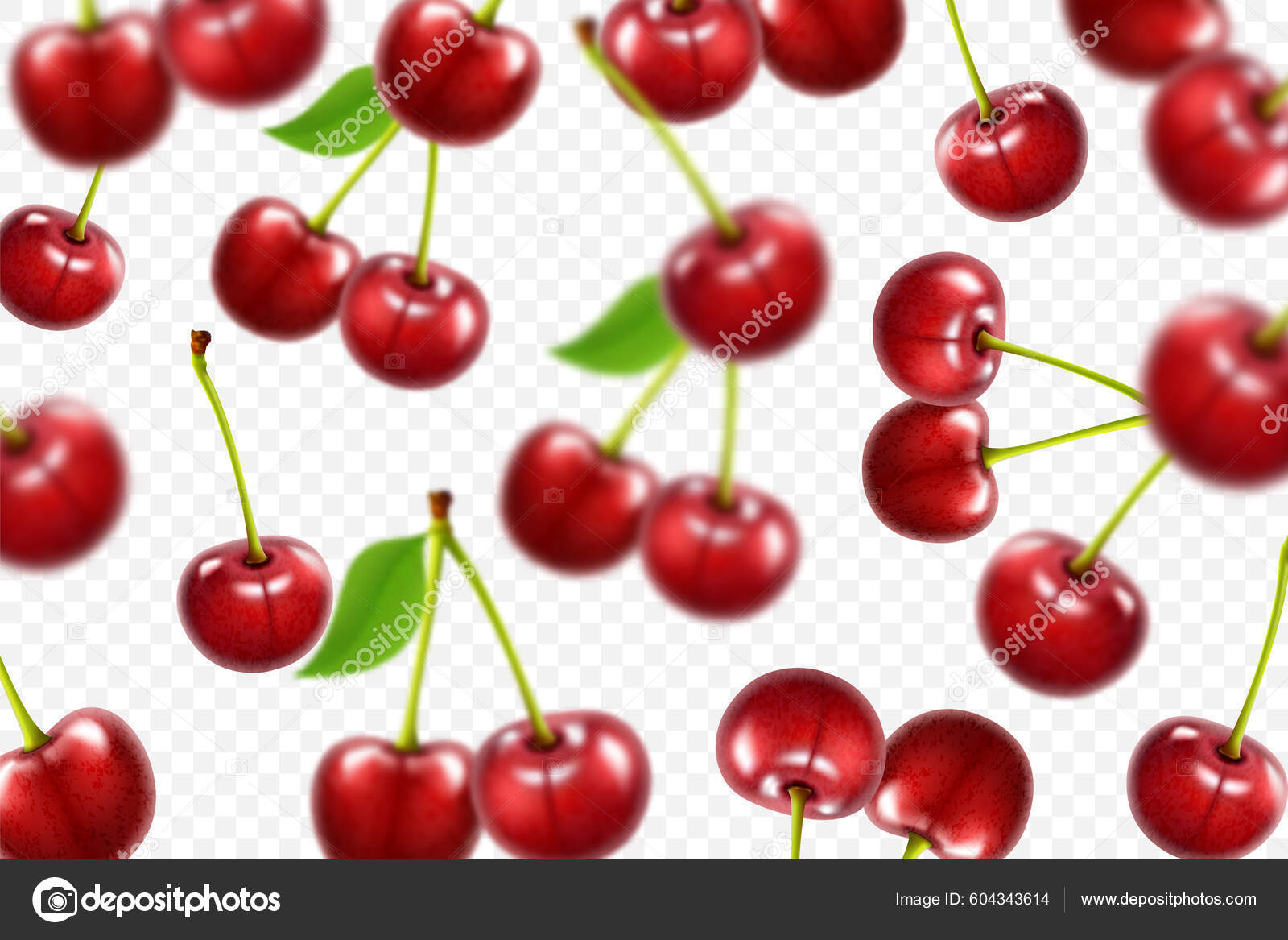 Flying Red Cherry Background Realistic Quality Vector Collection Set ...