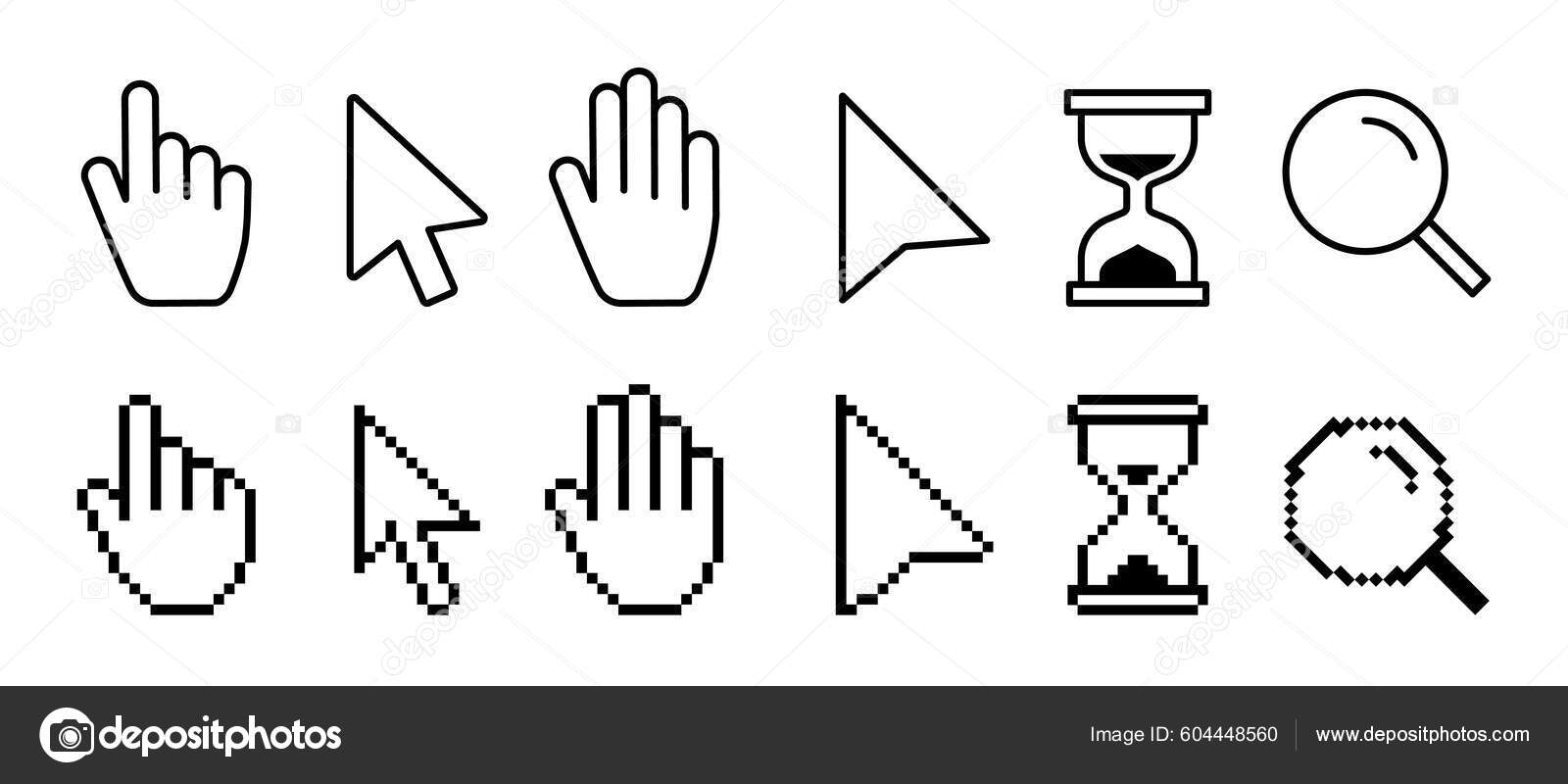 Pixel Cursors Icons Mouse Cursor Hand Pointer Hourglass Vector ...