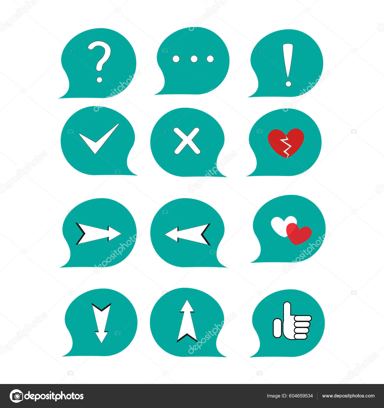 Set Icons Punctuation Marks Crosses Check Marks Hearts Arrows Stock ...