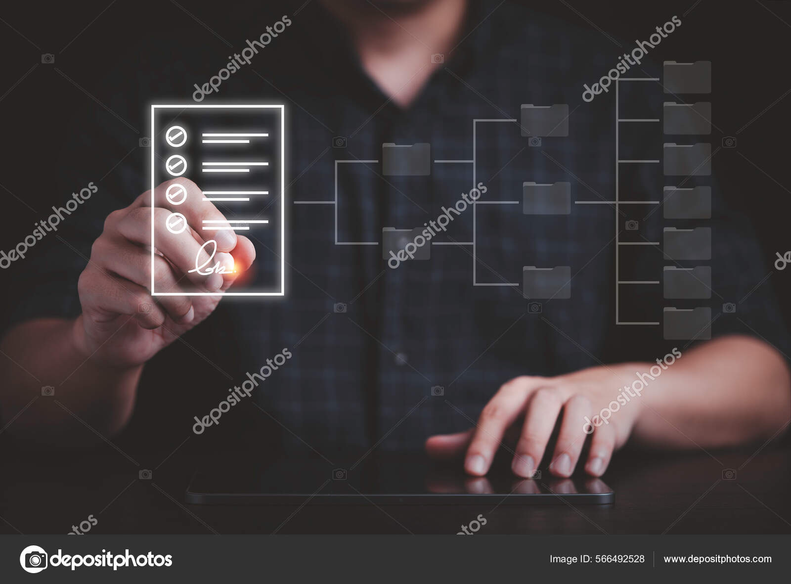 Hand Using Electronic Pen Signature Document Virtual Screen Document ...