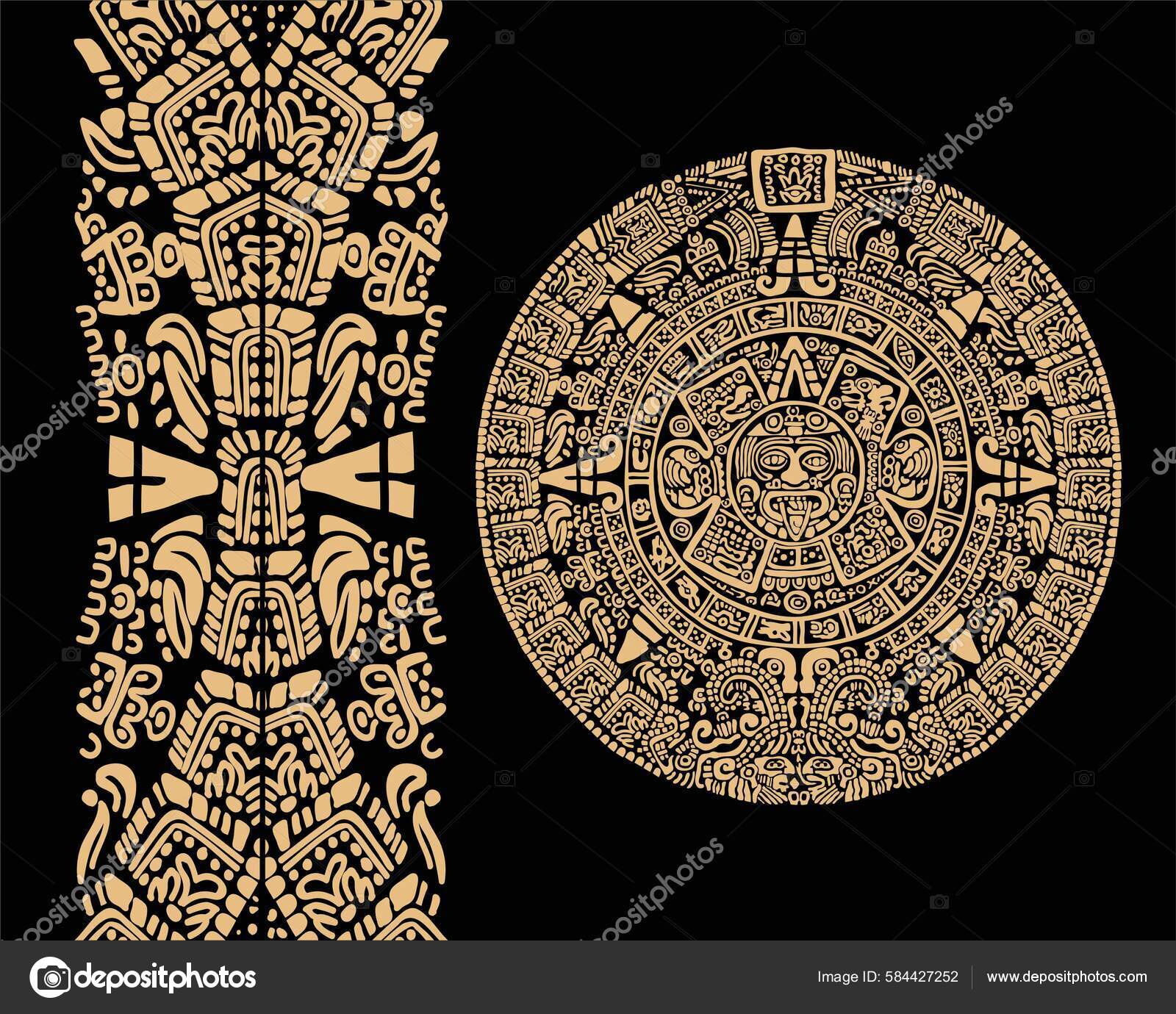 Ancient Mayan Calendar Vector Illustration Black Background Vector de ...