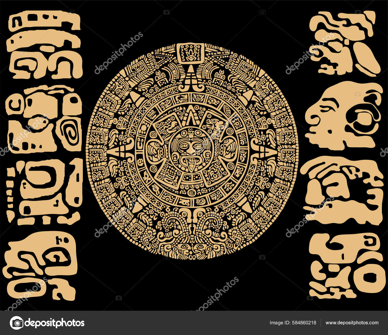 Kalender Maya Kuno Ilustrasi Vektor Pada Latar Belakang Hitam Vektor ...