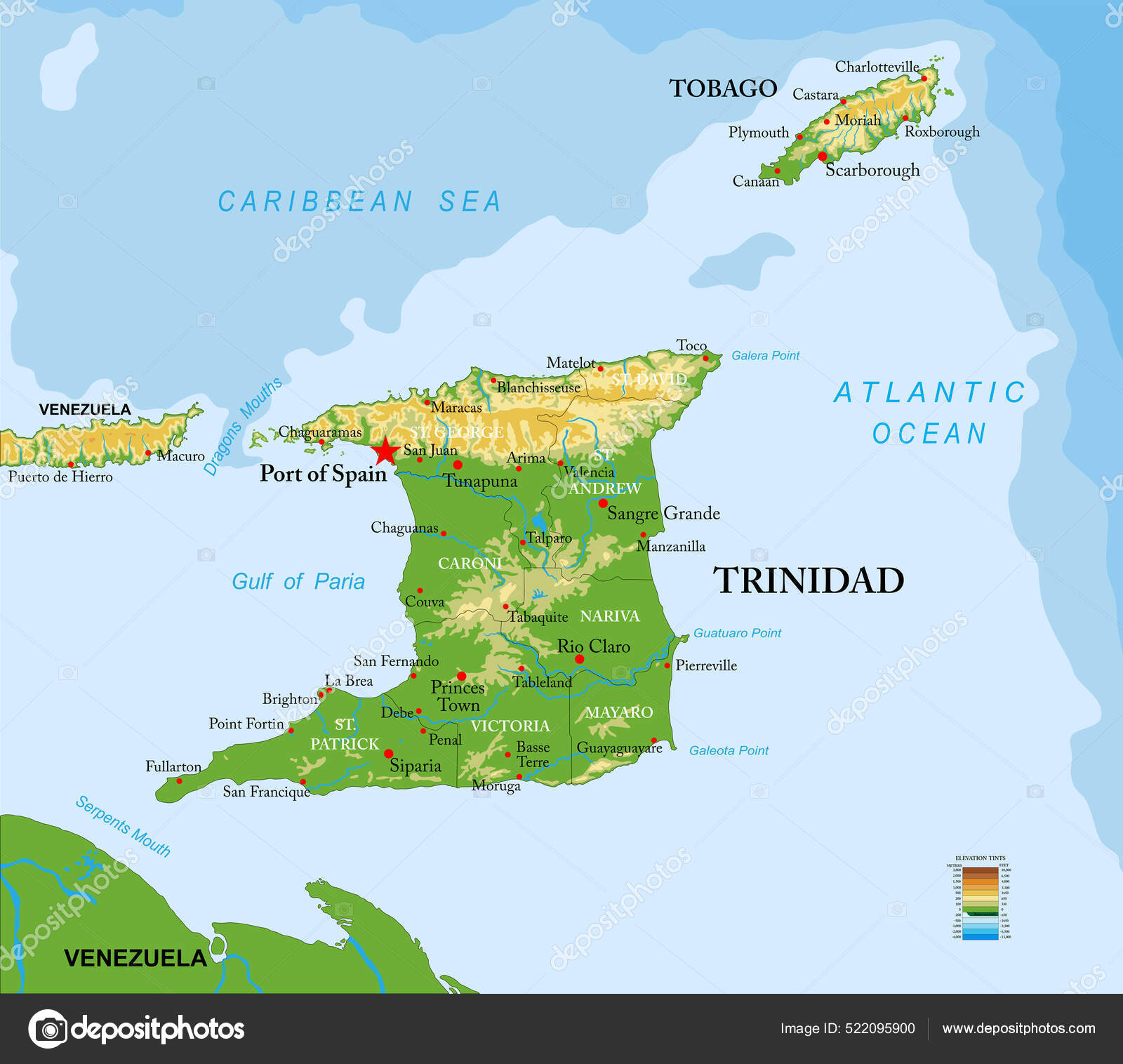 Trinidad Tobago Mapa Físico Altamente Detalhado vetor(es) de stock de ...