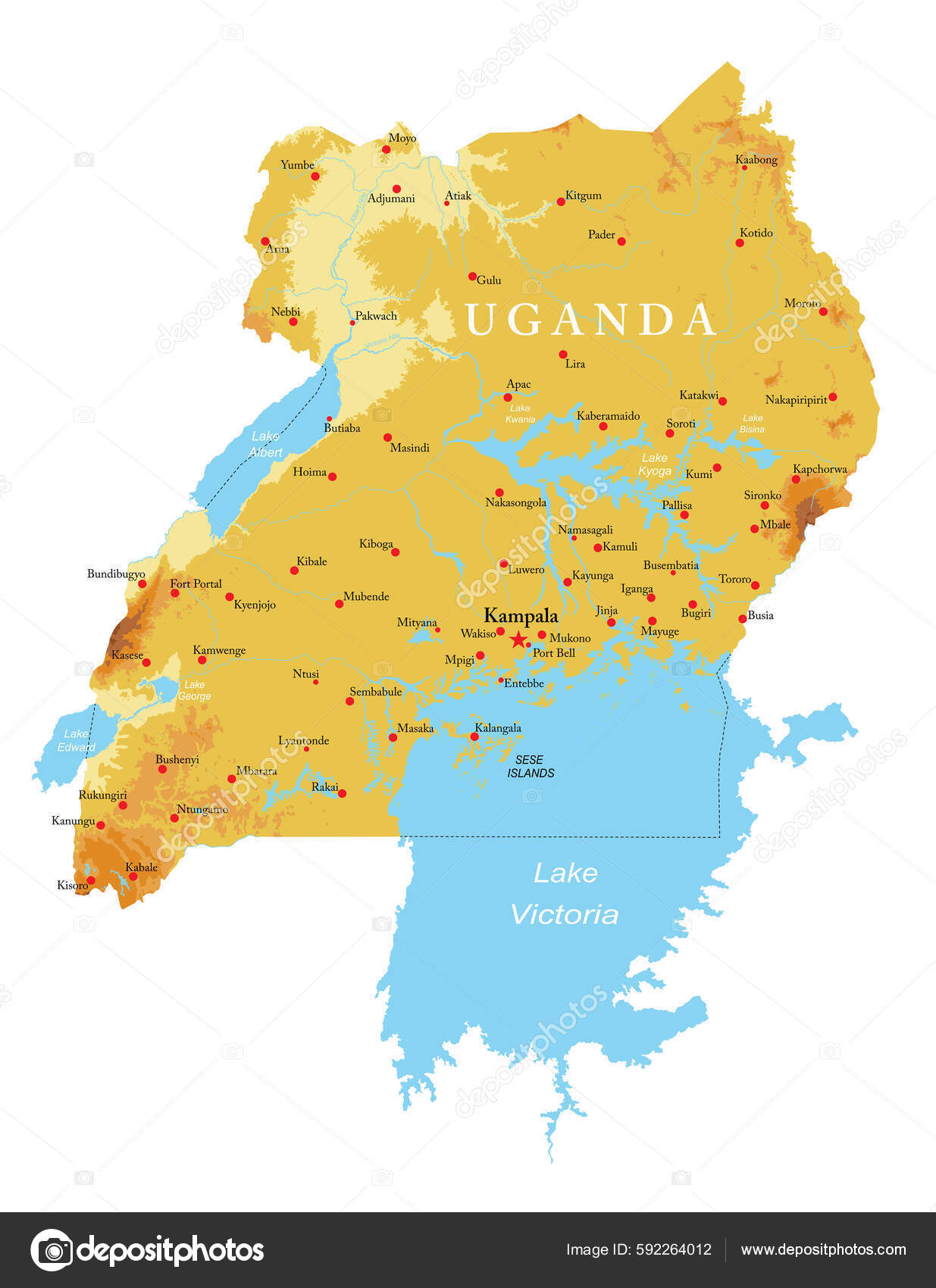 Image vectorielle Uganda Highly Detailed Physical Map par ©BogdanSerban ...