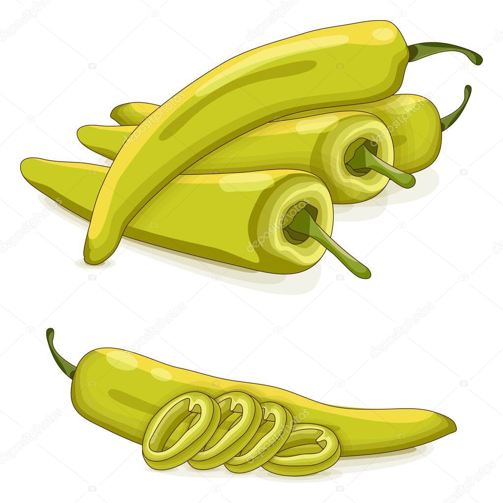 Whole, and slices of Banana Pepper for banners, social media. Yellow ...