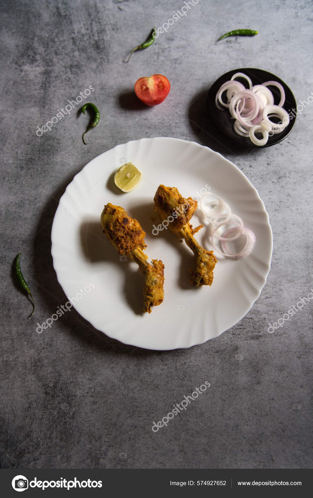 Top View Fried Chicken Pieces White Plate Background Selective Focus ...