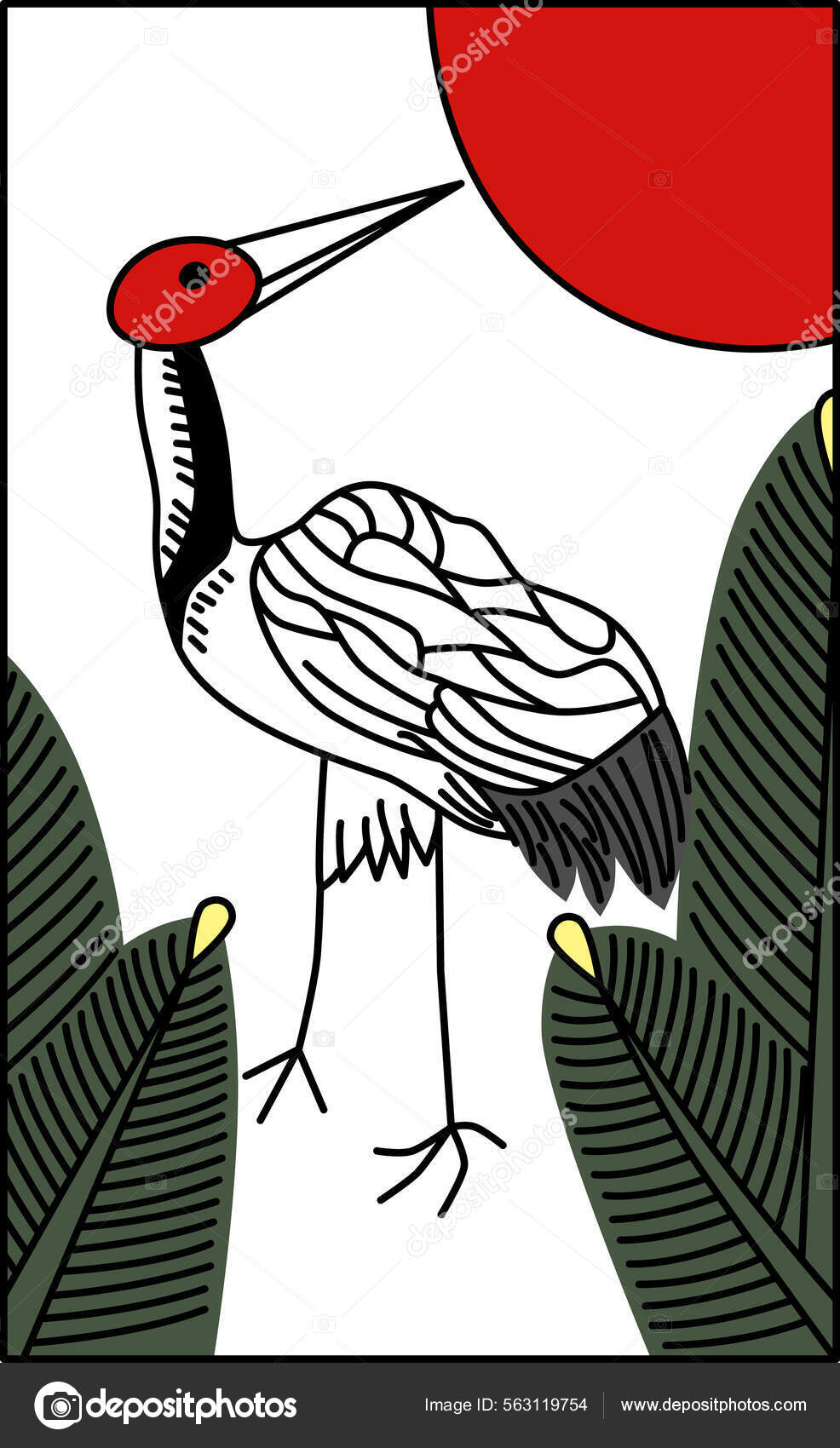 Hanafuda Mutsuki Pine Crane January Illustration Icon Stock Vector ...