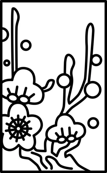Simple Hanafuda Line Drawing Illustration Kisaragi Ume February Ume ...