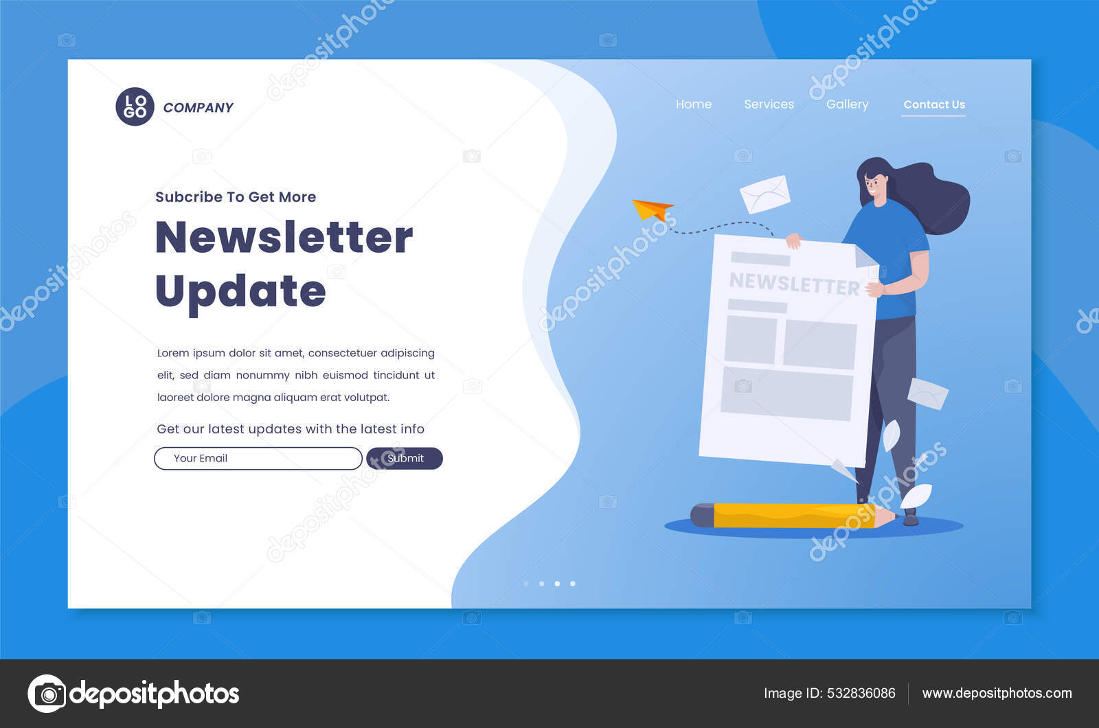 Newsletter Updates Announcement Landing Page Template Stock Vector ...