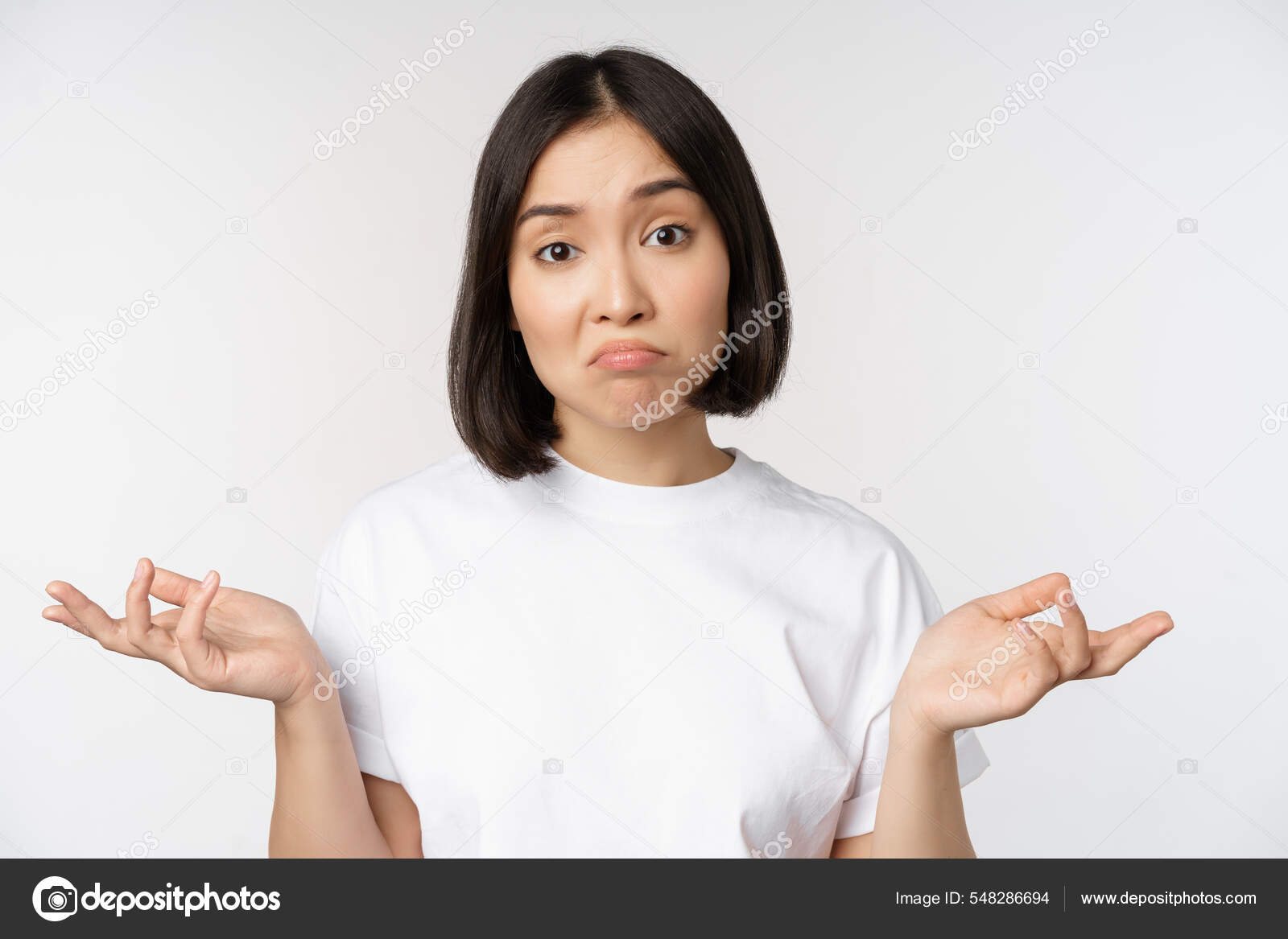 Portrait Confused Asian Woman Shrugging Shoulders Looking Clueless ...