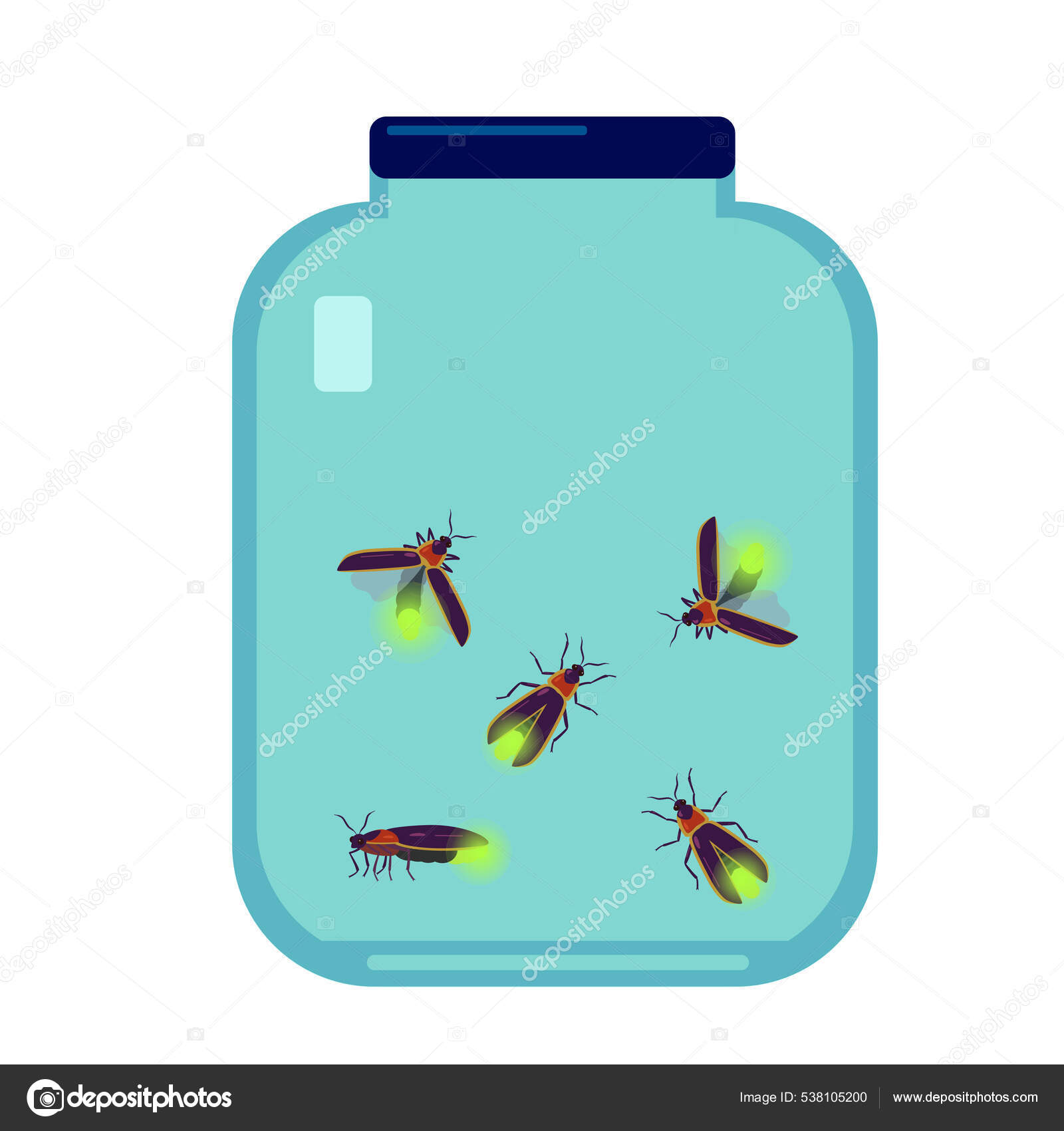 Vector illustration of firefly beetle in glass bottle isolated on white ...