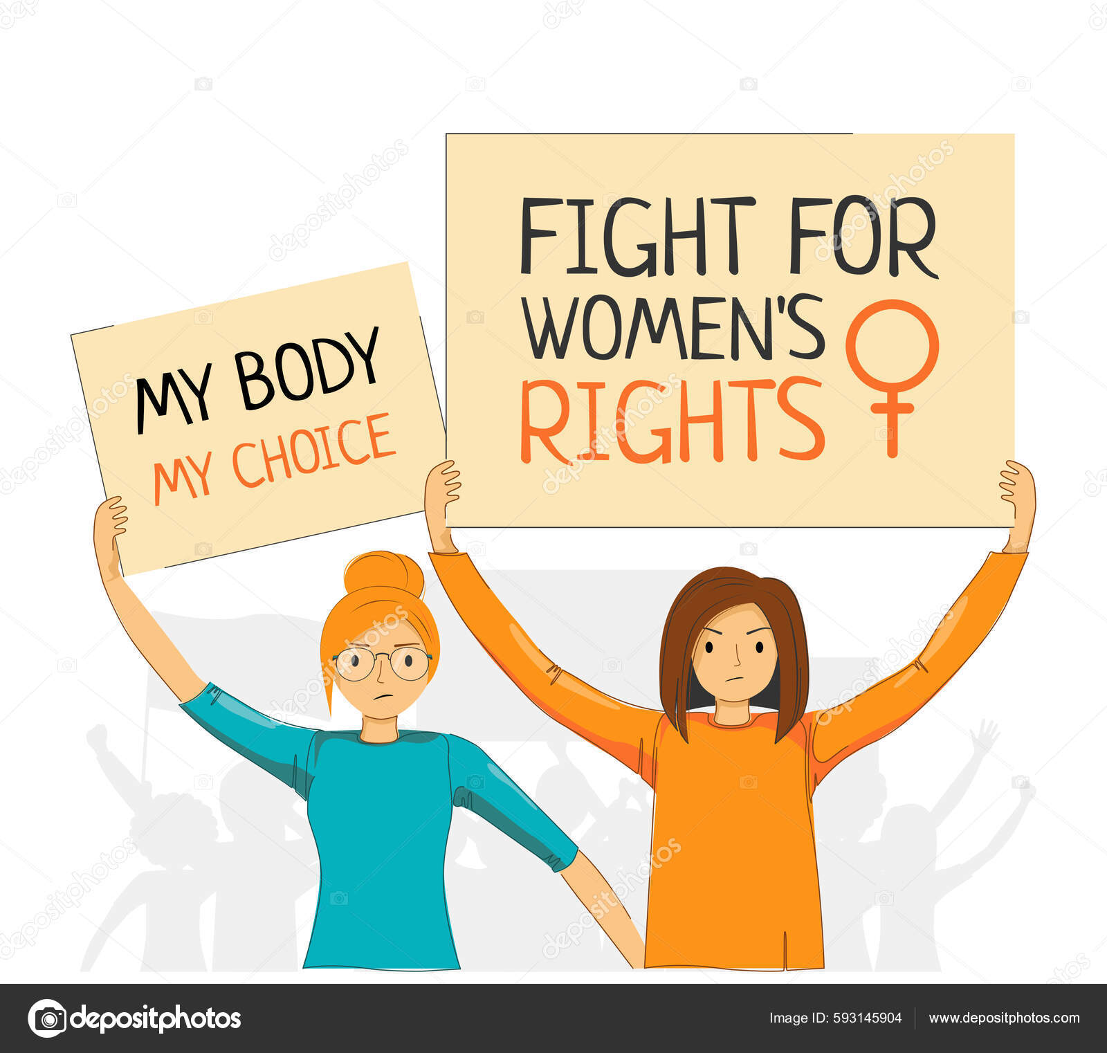 Young Women Holding Placard Sighs Supporting Protests Fight Women's ...