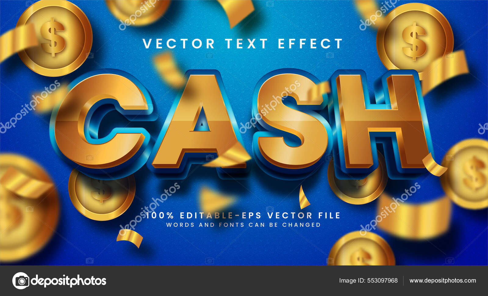 Cash Editable Text Style Effect Elegant Text Effect Blue Gold Stock ...