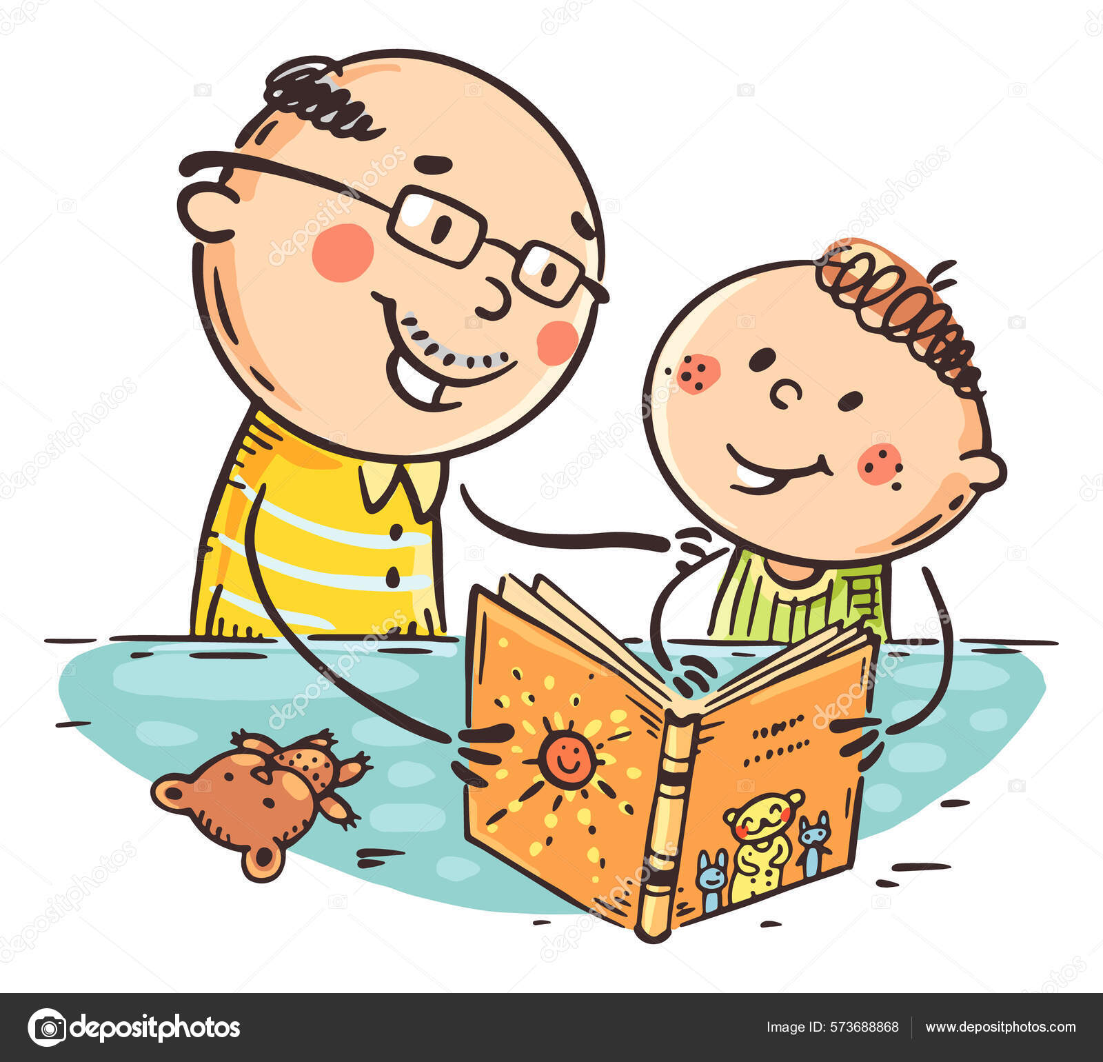 Niño Leyendo Libro Con Abuelo Pegar Vector Gente Vector de stock por ©Katerina_Dav 573688868