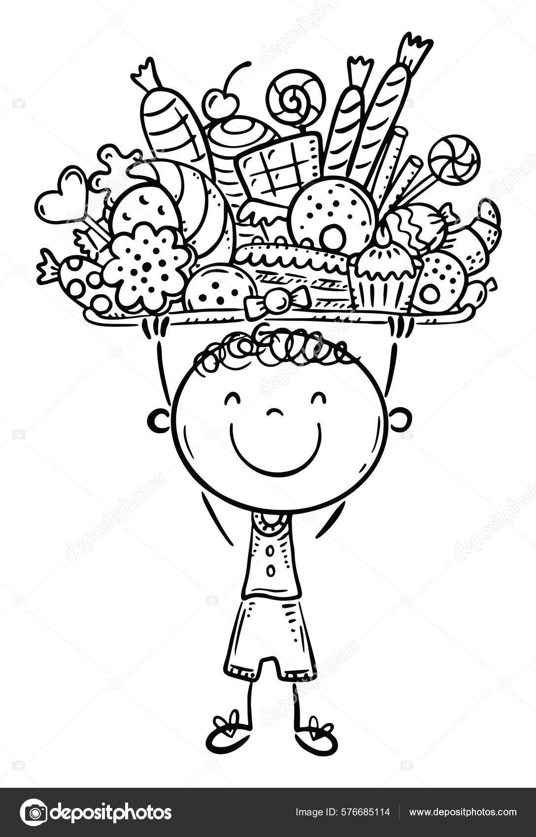 Line Drawing Little Boy Holding Sweets Stock Vector Image by ©Katerina ...
