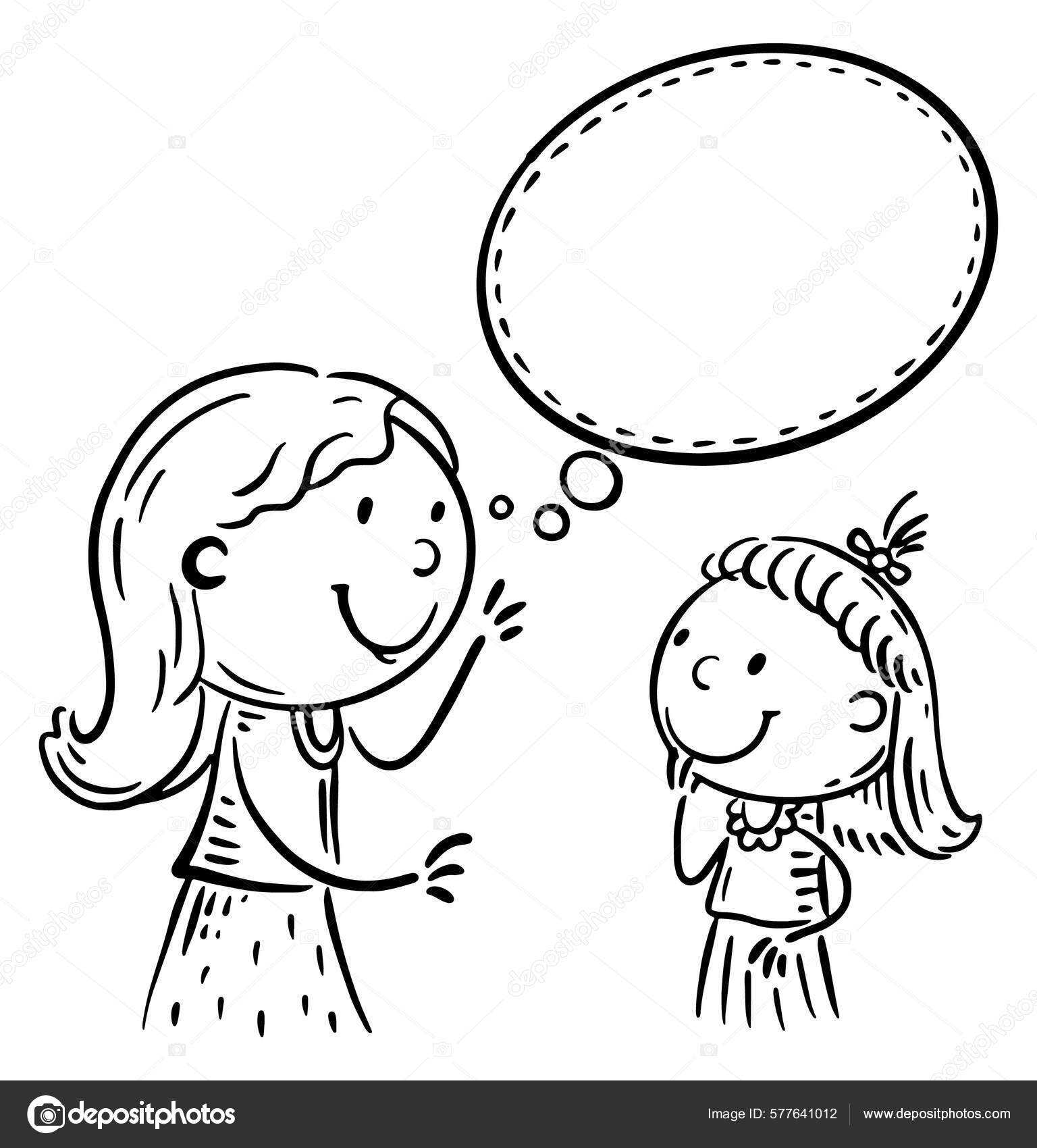 Mother Talking Daughter Cartoon Image Black White Clipart Stock Vector ...