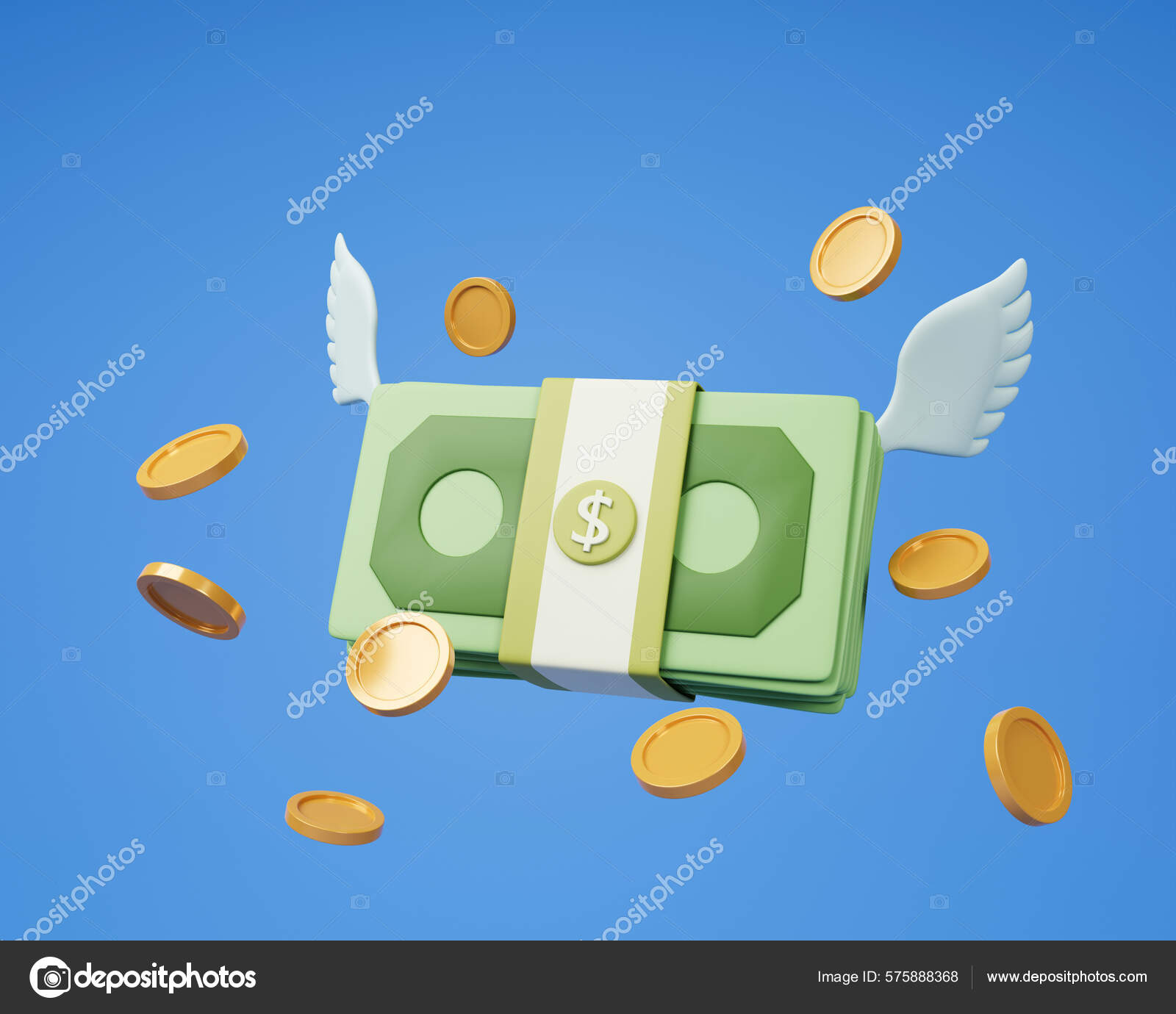 Flying Stack Money Blue Background Stock Photo by ©ezps 575888368