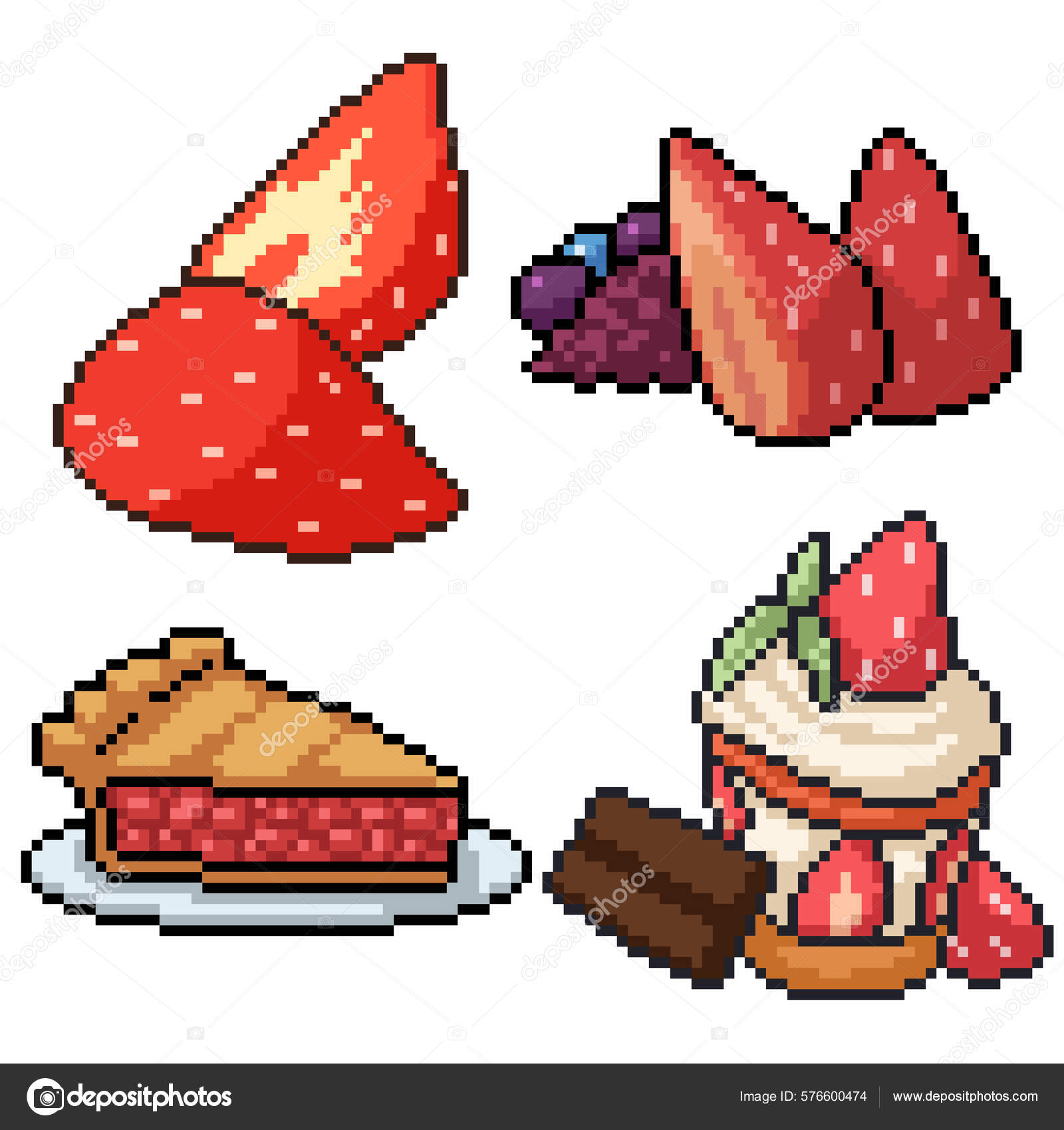 Pixel Art Set Postre Fresa Aislado Vector de stock por ©non157 576600474