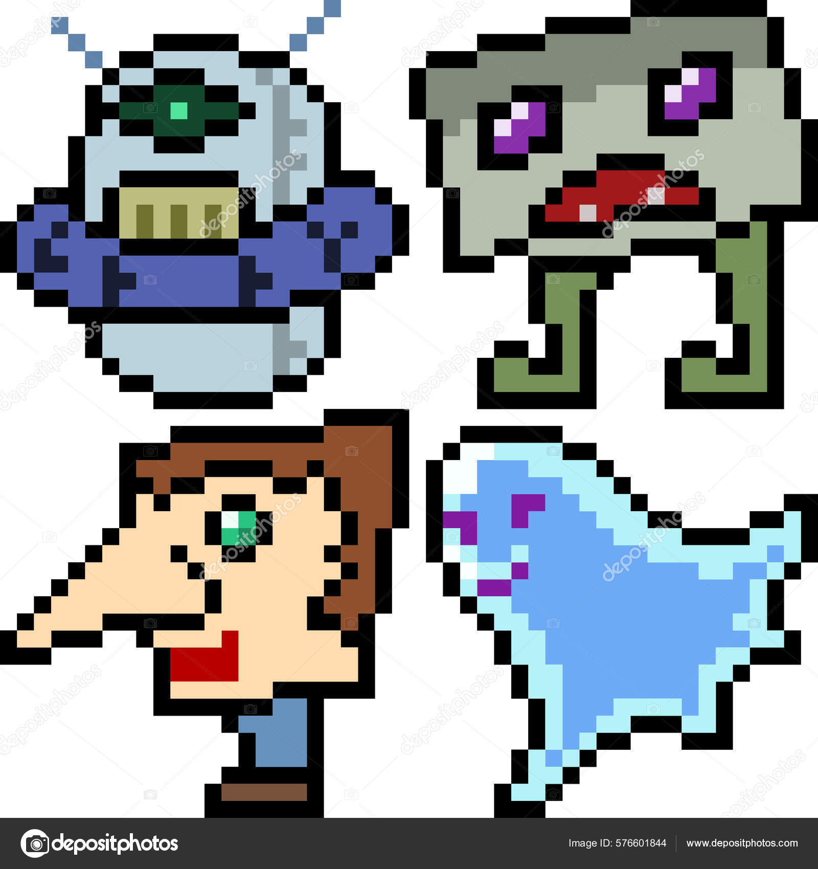 Vector Pixel Art Cartoon Monster Icon Isolated White Background Stock ...