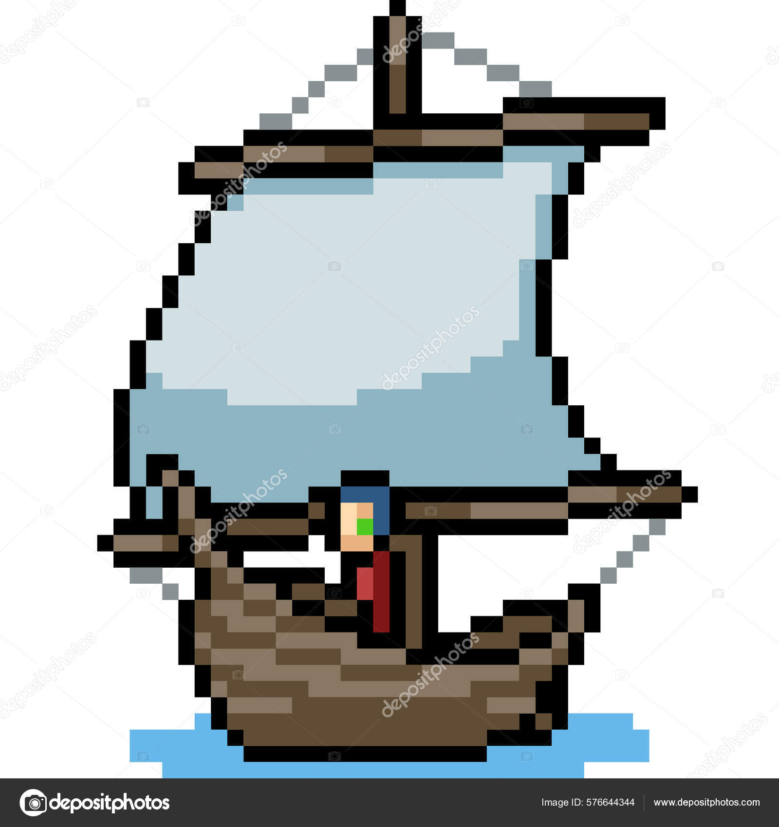 Vector Pixel Arte Barco Dibujos Animados Aislados Vector de stock por ...