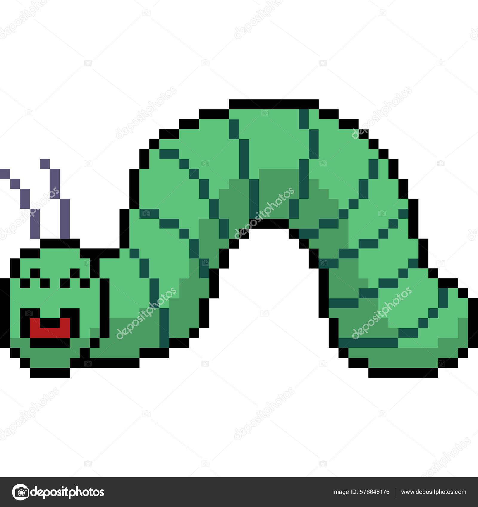 Vector Pixel Art Green Worm Isolated Cartoon Stock Vector Image by ...
