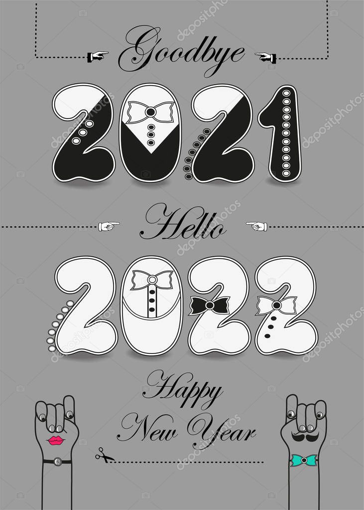 Adiós 2021. Hola 2022. Feliz Año Nuevo. Números artísticos con esmoquin ...