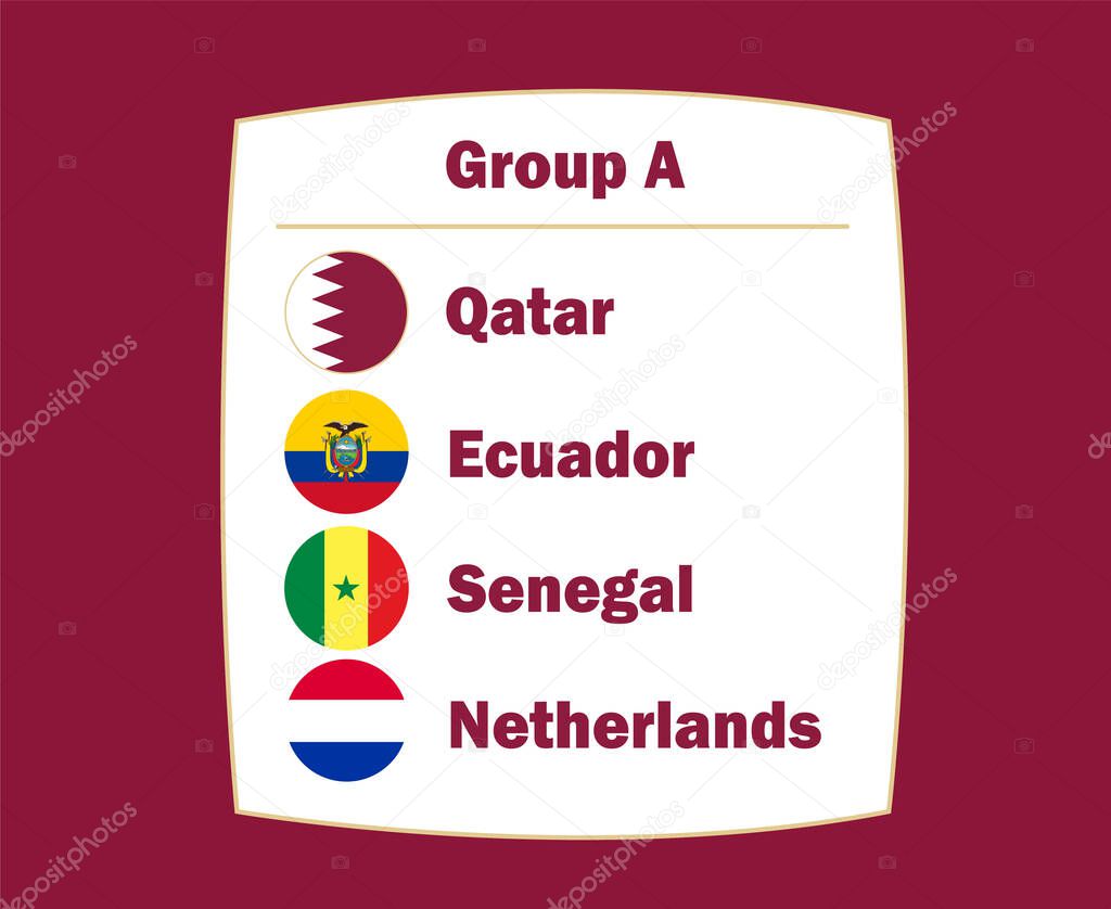 Países Bajos Qatar Ecuador y Senegal Emblema de la bandera Países Grupo ...