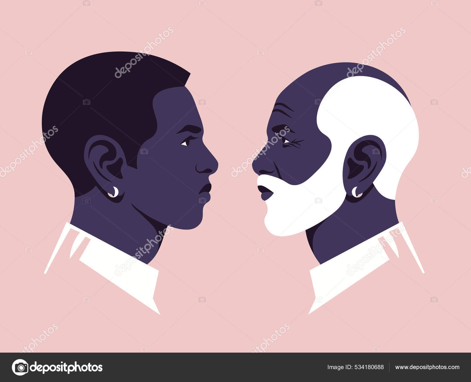 African Grandfather Grandson Profile Faces Young Elderly Man ...