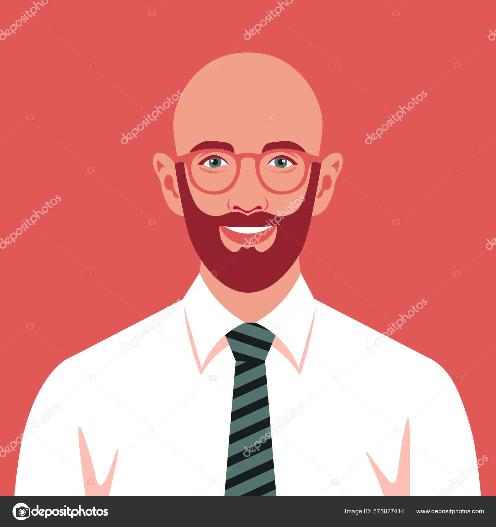Portrait Happy Bearded Bald Man Necktie Avatar Successful Businessman